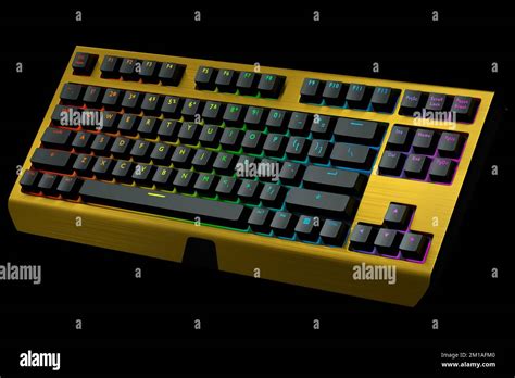 Yellow Computer Keyboard With Rgb Colors Isolated On Black Background 3d Rendering Of Streaming