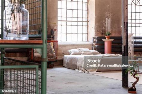 니트 담요와 창 및 분재 일본 침실 인테리어에서 침대에 쿠션 실제 사진 0명에 대한 스톡 사진 및 기타 이미지 0명 가구 가정의 방 Istock