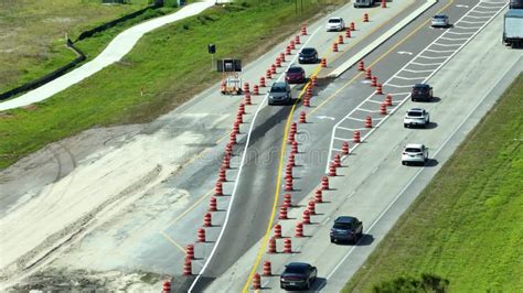 Industrial Roadworks Wide American Highway Under Construction Stock