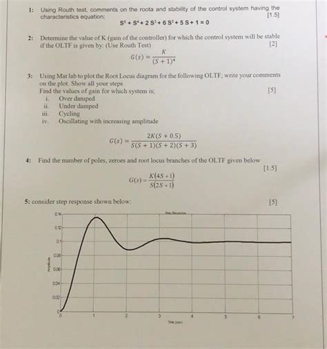 Solved 1 Using Routh Test Comments On The Roota And Chegg Com
