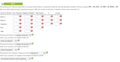Solved The Calculations For A Factorial Experiment Involving Chegg Com