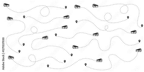 Collection Of Bus Routes In Dotted Line Trace Bus Route Line Bus