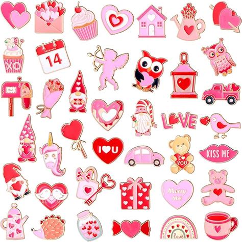 Giegxin 40 Pcs Valentines Day Enamel Pins For Women Pink