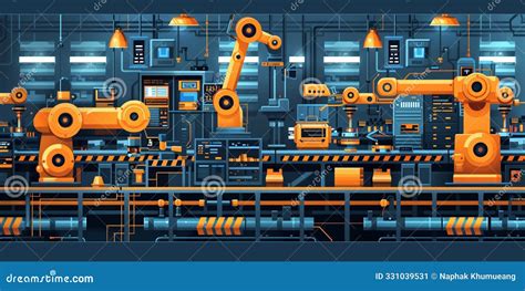 Industrial Automation In Full Swing With Robots Handling Assembly Tasks In A Factory An Array