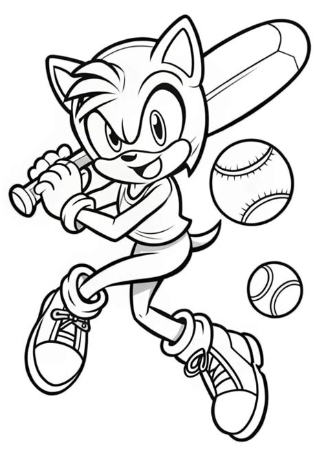 Sonic Playing Baseball Coloring Page Free Printable