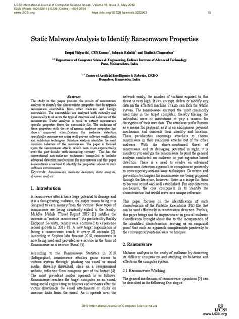 A3 Static Malware Analysis To Identify Ransomware Properties Pdf Ransomware Malware