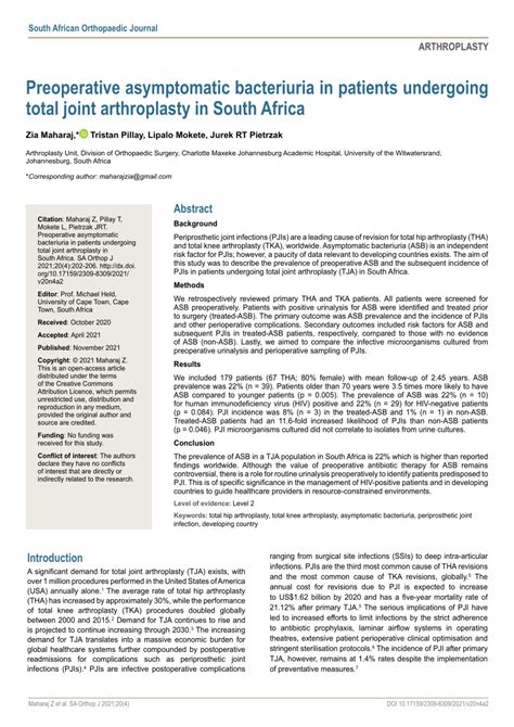 Pdf Preoperative Asymptomatic Bacteriuria In Patients Undergoing Total Joint Arthroplasty In