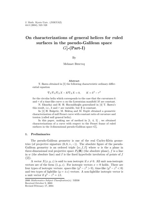 Pdf On Characterizations Of General Helices For Ruled Surfaces In The Pseudo Galilean Space G