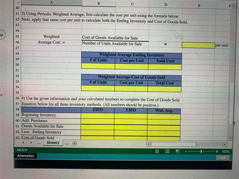 solved inventory costing methods using excel s sum and basic