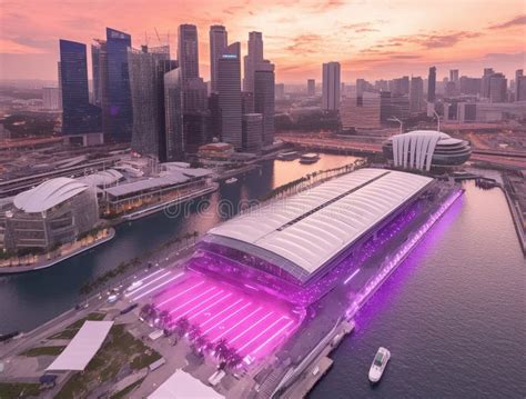 Singapore Skyline Sunset With Pink Lights Stock Illustration