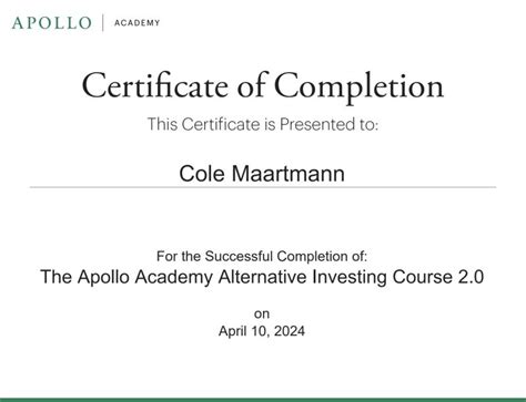 Im Happy To Share That Ive Obtained A New Certification Apollo Alternative Investing Course