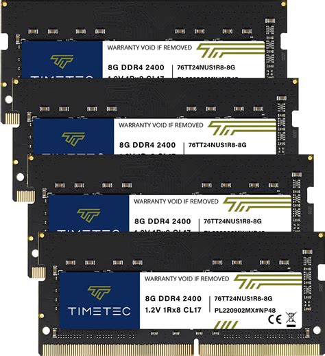Timetec 32gb Kit 4x8gb Ddr4 2400mhz Pc4 19200 Non Ecc Unbuffered 1 2v Cl17 1rx8 Single Rank 260