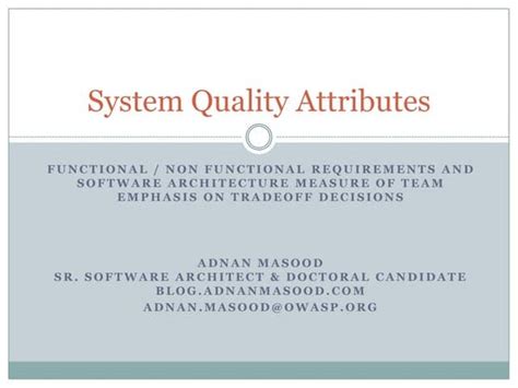 Quality Attributes Workshop Ppt