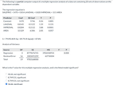 Solved The Following Is A Partial Computer Output Of A