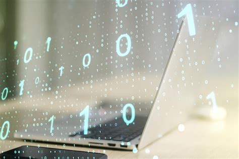 Premium Photo Creative Abstract Binary Code Sketch On Modern Laptop