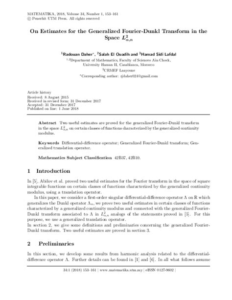 Pdf On Estimates For The Generalized Fourier Dunkl Transform In The
