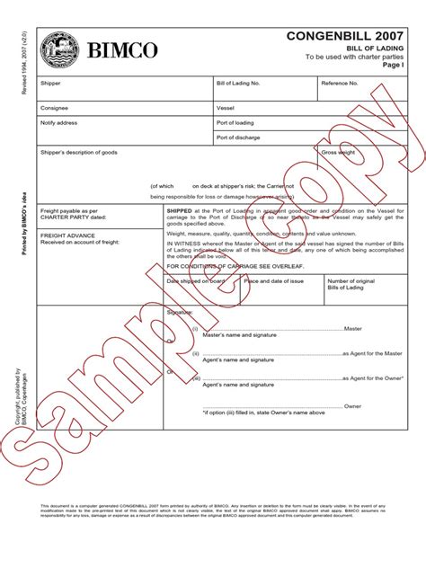 Media Chartering Document Samples Bill Of Ladings