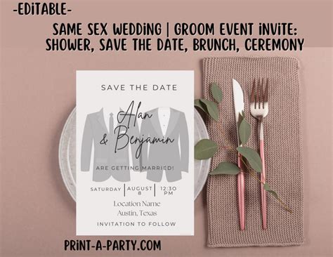 Editable Same Sex Wedding Event Invite Grooms Shower Brunch Save