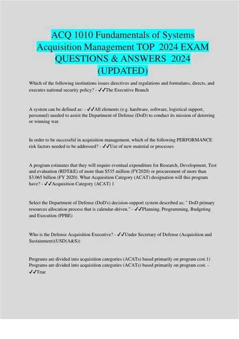 Acq 1010 Fundamentals Of Systems Acquisition Management Top 2024 Exam Questions And Answers 2024