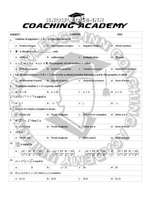 Complex Numbers Questions And Answers Pdf Real Number Complex Number
