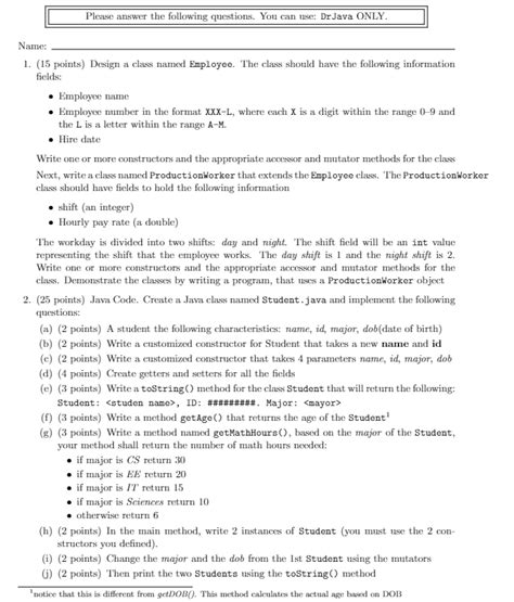 name 1 15 points design a class named employee