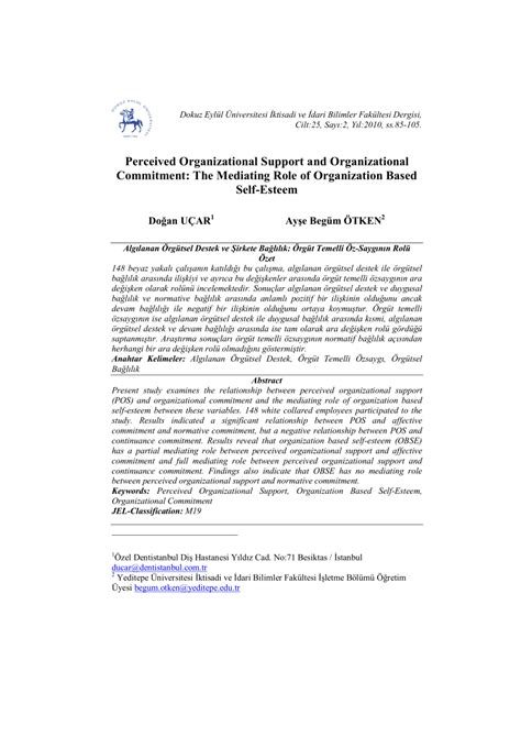 Pdf Perceived Organizational Support And Organizational Commitment The Mediating Role Of