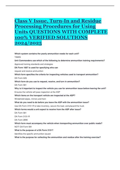class v issue turn in and residue processing procedures for using