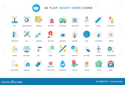 Smart Home Technology Trendy Flat Icons Set Automation Of Digital