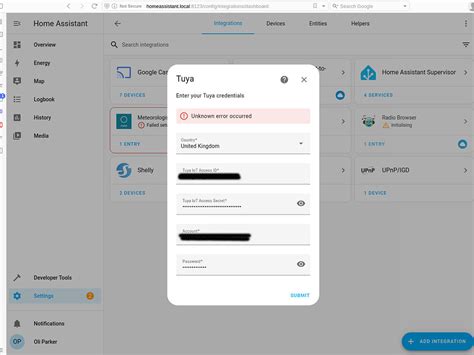 Tuya Integration Unknown Error Occurred Third Party Integrations