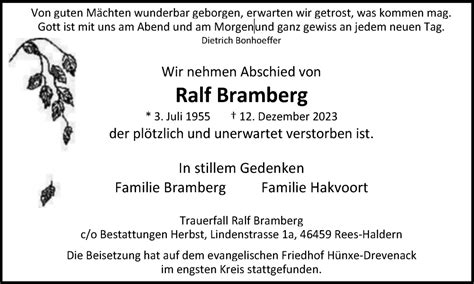 Traueranzeigen Von Ralf Bramberg Trauer In Nrw De