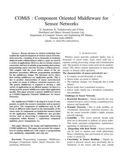 Comis Component Oriented Middleware For Sensor Networks