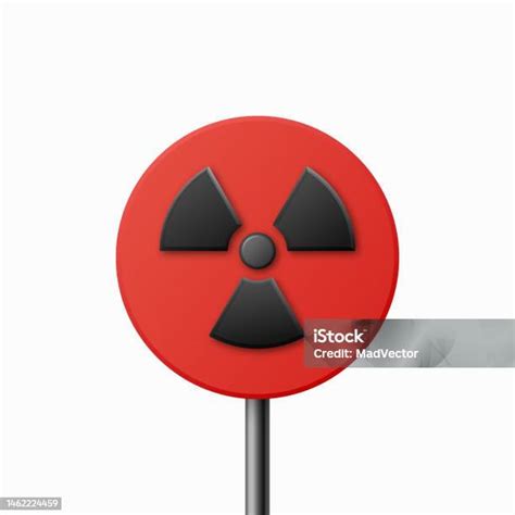 벡터 빨간색 경고 위험 핵 기호 검은 기호 아이콘 격리 방사능 경고 기호 원형 둥근 위험한 표시 디자인 템플릿 전면 모습 3차원 형태에 대한 스톡 벡터 아트 및 기타 이미지