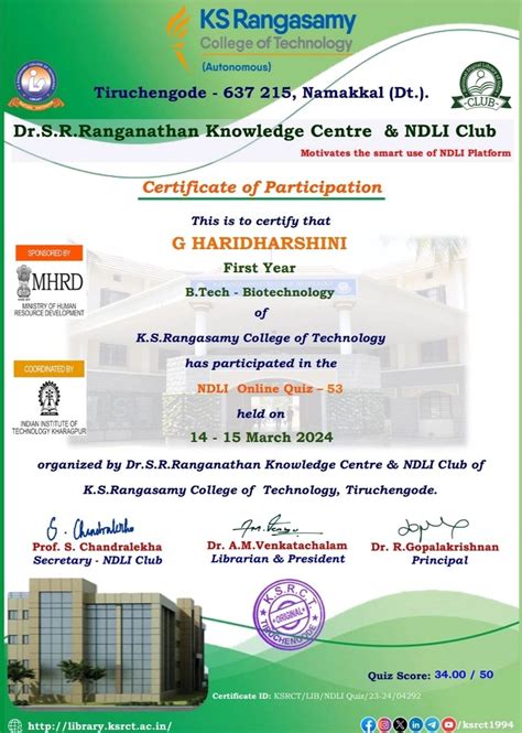 Hari Dharshini G On Linkedin Participated In Ndli Online Quiz 53 Held On 14 To 15 March 2024