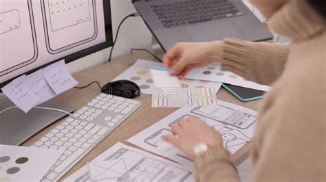 Ux Design Mobile App And Woman Hands Planning User Screen For Software Development Graphic