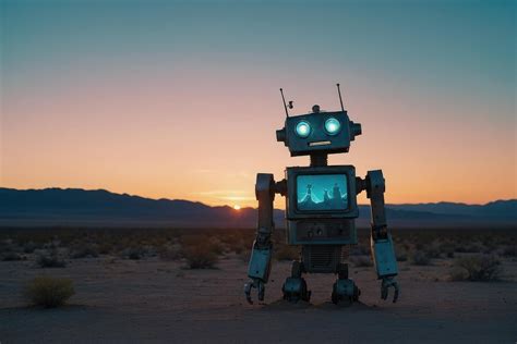 Futuristic Robot In Desert Twilight Premium Ai Generated Image