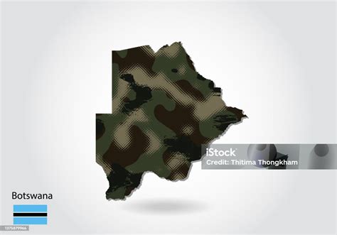 맵에 위장 무늬 숲 녹색 질감이 있는 보츠와나 지도 군대 군인 전쟁에 대한 군사 개념 팔 깃발의 코트 개념에 대한 스톡 벡터