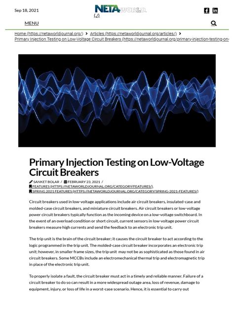 Primary Injection Testing On Low Voltage Circuit Breakers Netaworld Journal Pdf Root Mean