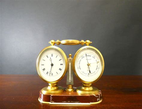 Edwardian Clock Barometer Thermometer Desk Set Bada