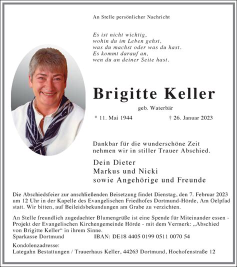 Traueranzeigen Von Brigitte Keller Trauer In Nrw De