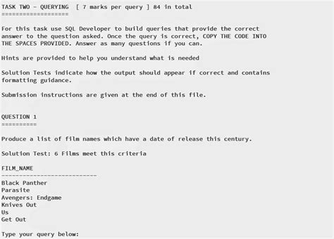 Solved TASK TWO QUERYING Marks Per Query In Total Chegg