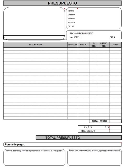Código De Excel Plantilla Para Presupuestos En Excel Hoja De