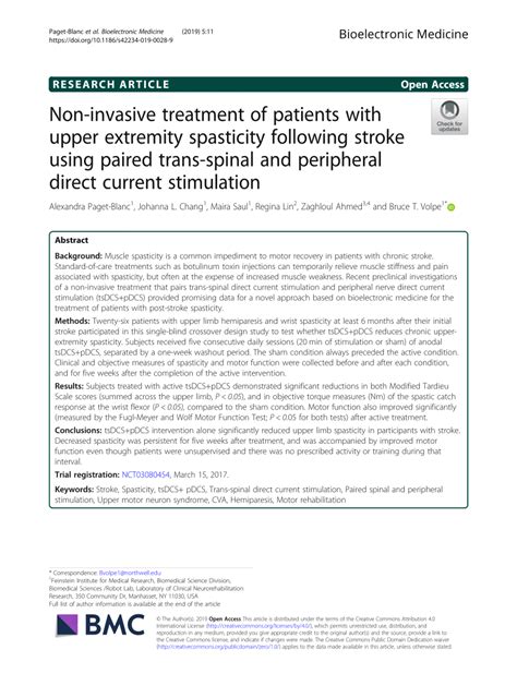 Pdf Non Invasive Treatment Of Patients With Upper Extremity Spasticity Following Stroke Using