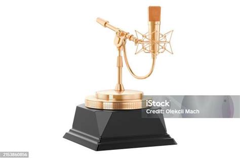 골든 다이어프램 콘덴서 스튜디오 마이크 쇼크 마운트 어워드 트로피 받침대 3d 렌더링 0명에 대한 스톡 사진 및 기타 이미지 0명 3차원 형태 개념 Istock
