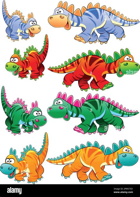 Types Of Dinosaurs Cartoon And Vector Characters Stock Vector Image
