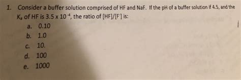 Solved Consider A Buffer Solution Comprised Of Hf And Naf If