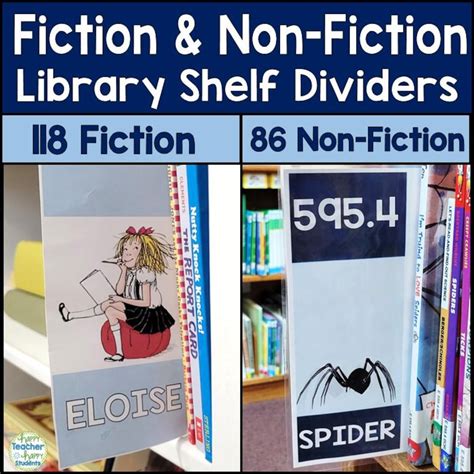 Nonfiction And Fiction Library Shelf Dividers Classroom Library Shelf