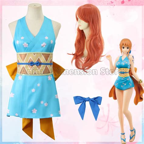 Anime Nami Cosplay Costumes Dress Kimono Uniform Wig Outfits Halloween