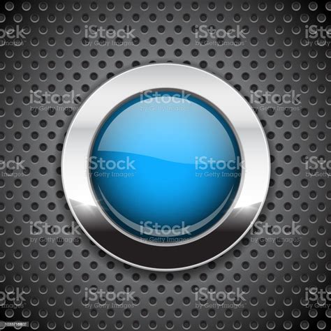 금속 천공 배경에 파란색 버튼입니다 크롬 프레임 라운드 유리 아이콘 0명에 대한 스톡 벡터 아트 및 기타 이미지 0명 3차원 형태 강철 Istock