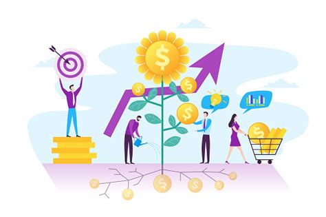 비즈니스 투자 재무 성장 및 팀워크 개념의 그림입니다 방문 페이지 웹 페이지 비즈니스 프레젠테이션 마케팅 자료 및 인포그래픽용 일러스트레이션 개념에 대한 스톡 벡터 아트 및