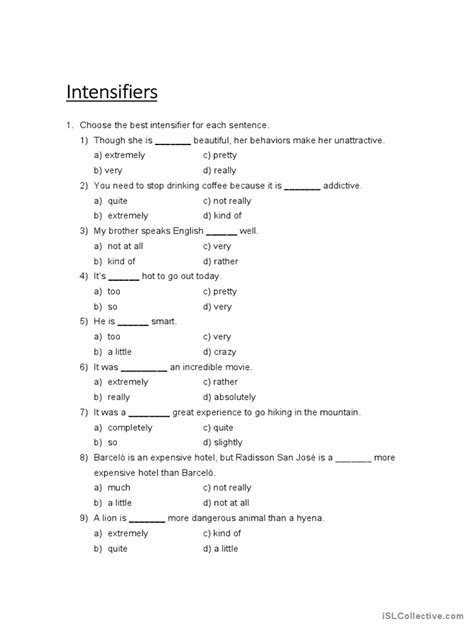Intensifiers Exercises Pdf